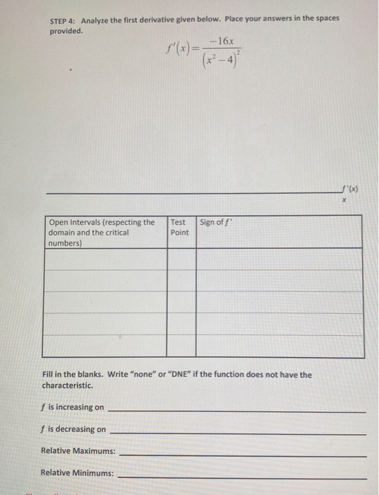 Solved STEP 4: Analyze the first derivative given below. | Chegg.com
