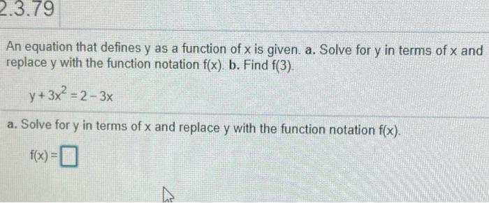 Solved 2.3.79 An equation that defines y as a function of x | Chegg.com