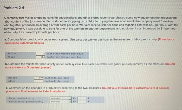 Solved Problem 2-4 A company that makes shopping carts for | Chegg.com