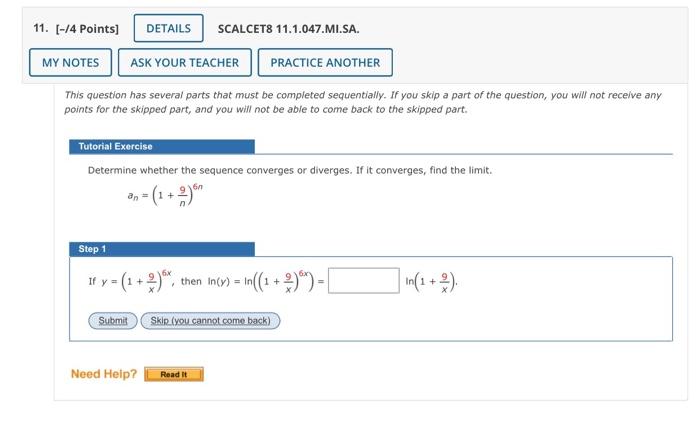 Solved 11. [-14 Points) DETAILS SCALCETS 11.1.047.MI.SA. MY | Chegg.com Solved 11. [-14 Points) DETAILS SCALCETS 11.1.047.MI.SA. MY | Chegg.com