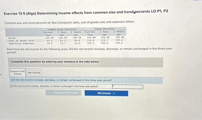 Solved Exercise 13-5 (Algo) Determining income effects from | Chegg.com