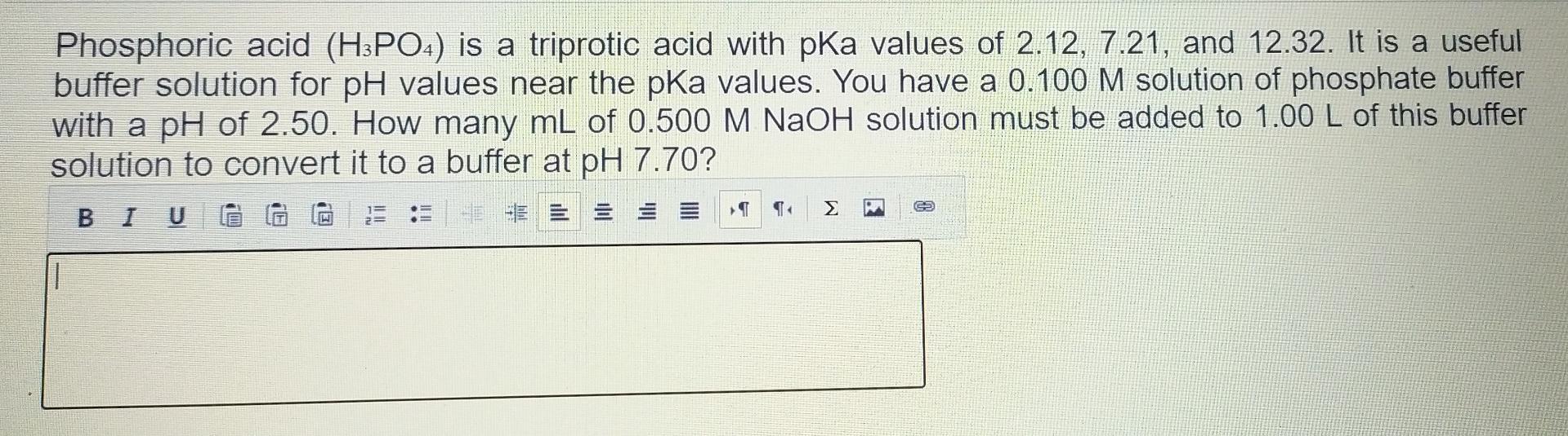 Solved Phosphoric acid (H3PO4) is a triprotic acid with pka | Chegg.com