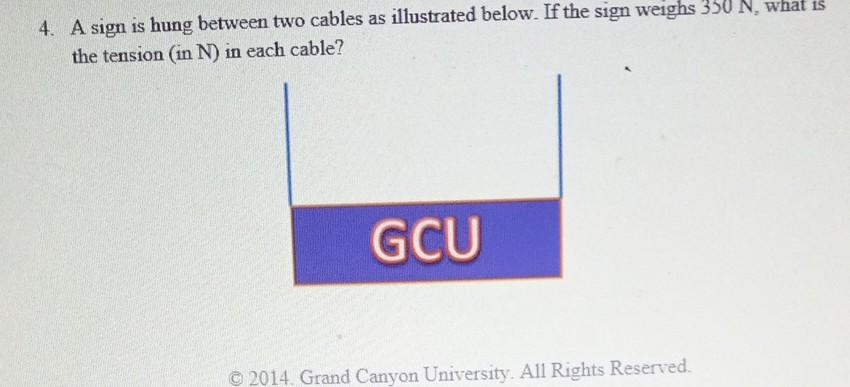 Solved 4. A sign is hung between two cables as illustrated | Chegg.com