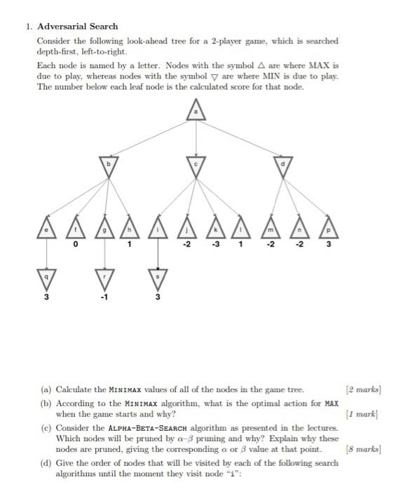 Solved 1. Adversarial Search Consider the following | Chegg.com