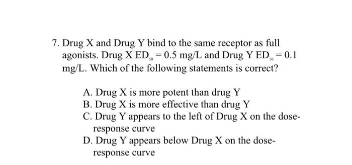 Solved 7. Drug X and Drug Y bind to the same receptor as | Chegg.com