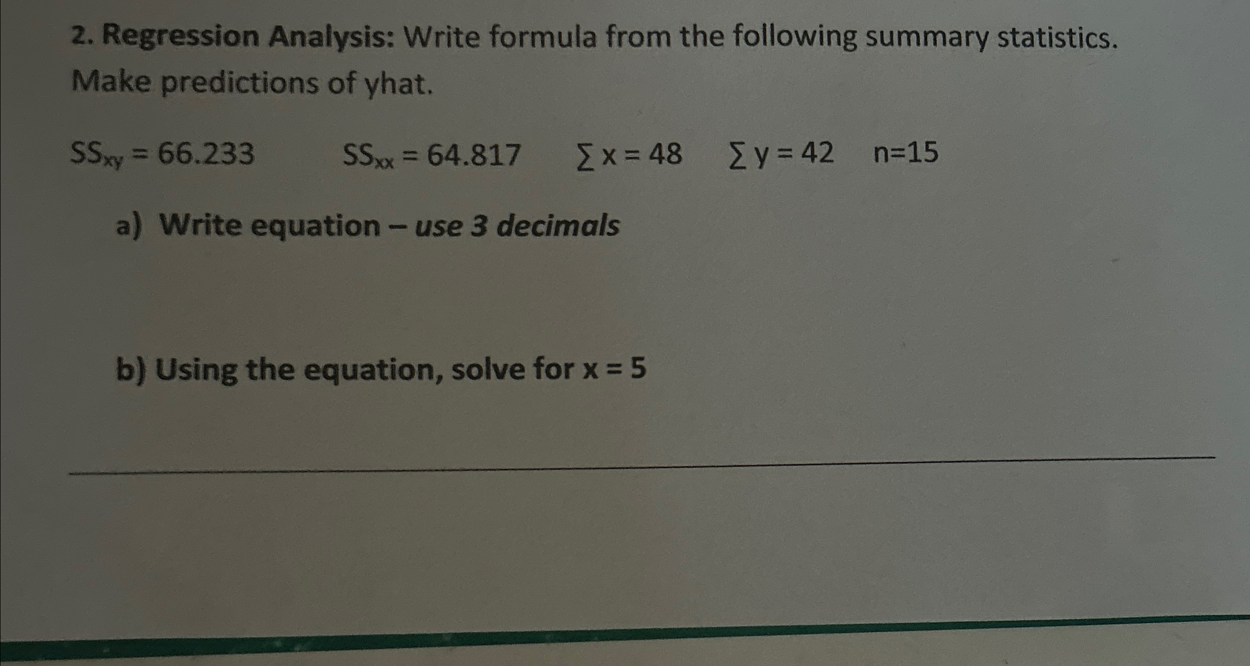Solved Regression Analysis: Write formula from the following | Chegg.com