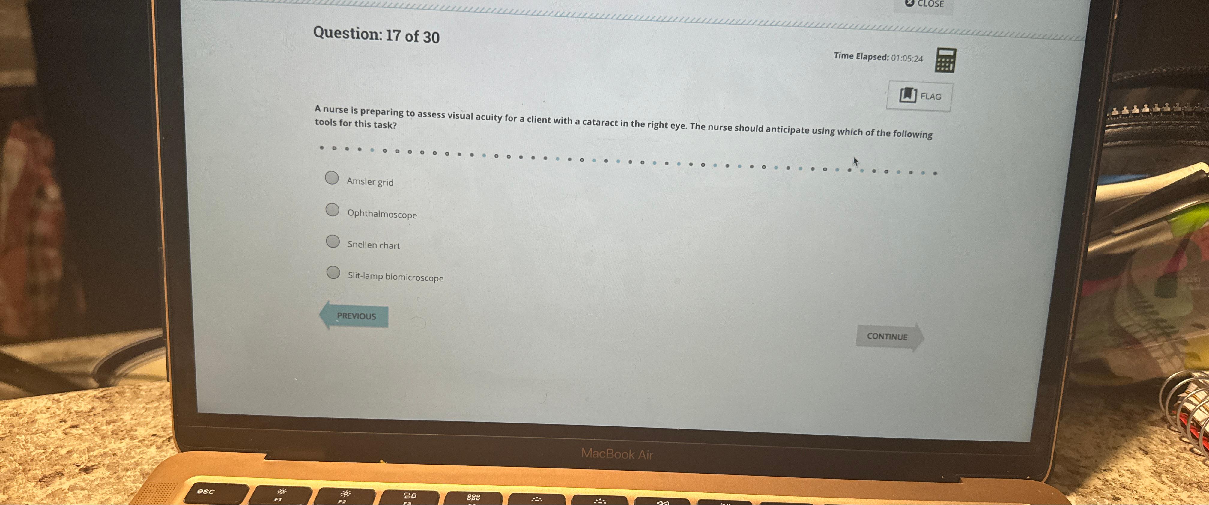 Solved Question: 17 ﻿of 30Time Elapsed: 01:05:24FLAGA nurse | Chegg.com