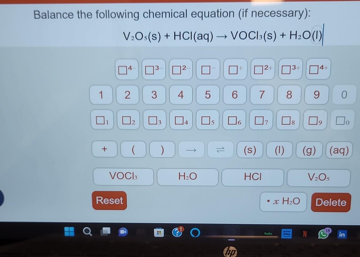 Solved Balance the following chemical equation (if | Chegg.com