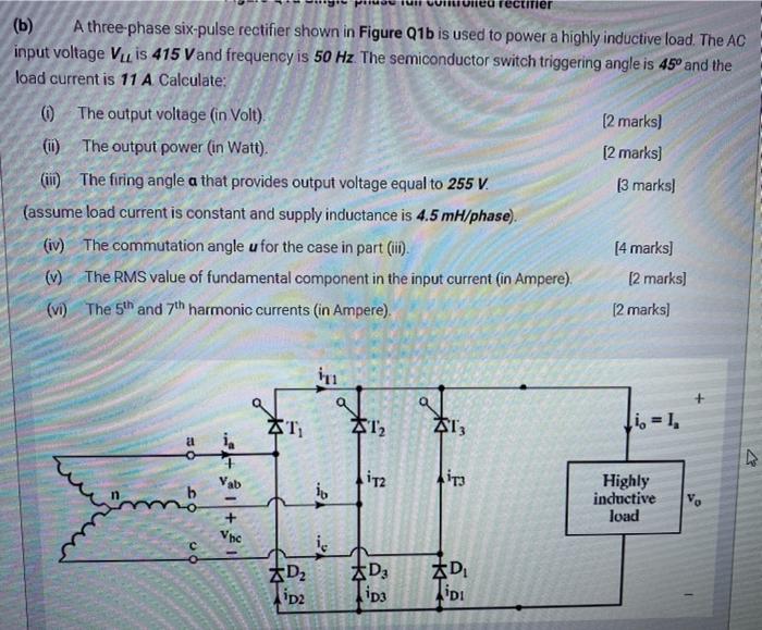 Solved rectifier (b) A three-phase six-pulse rectifier shown | Chegg.com