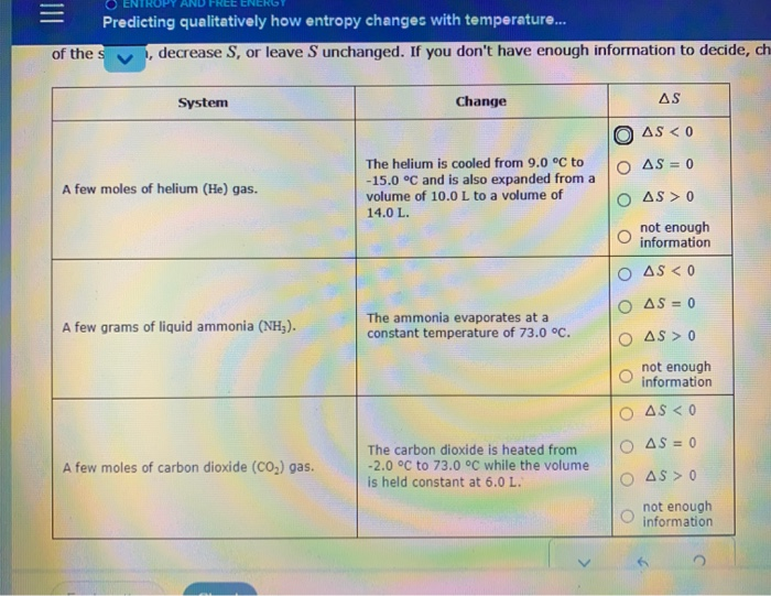 Solved Predicting qualitatively how entropy changes with | Chegg.com
