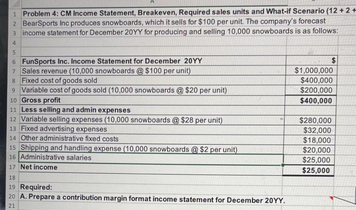 Solved Problem 4: CM Income Statement, Breakeven, Required | Chegg.com