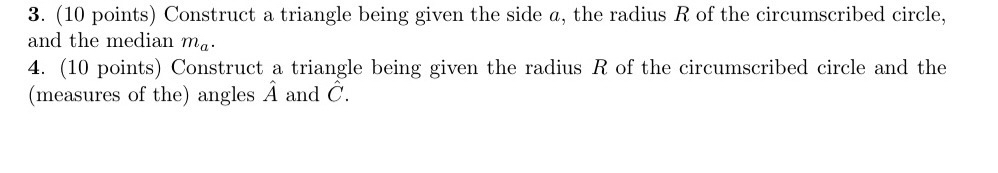 Solved (10 ﻿points) ﻿Construct a triangle being given the | Chegg.com
