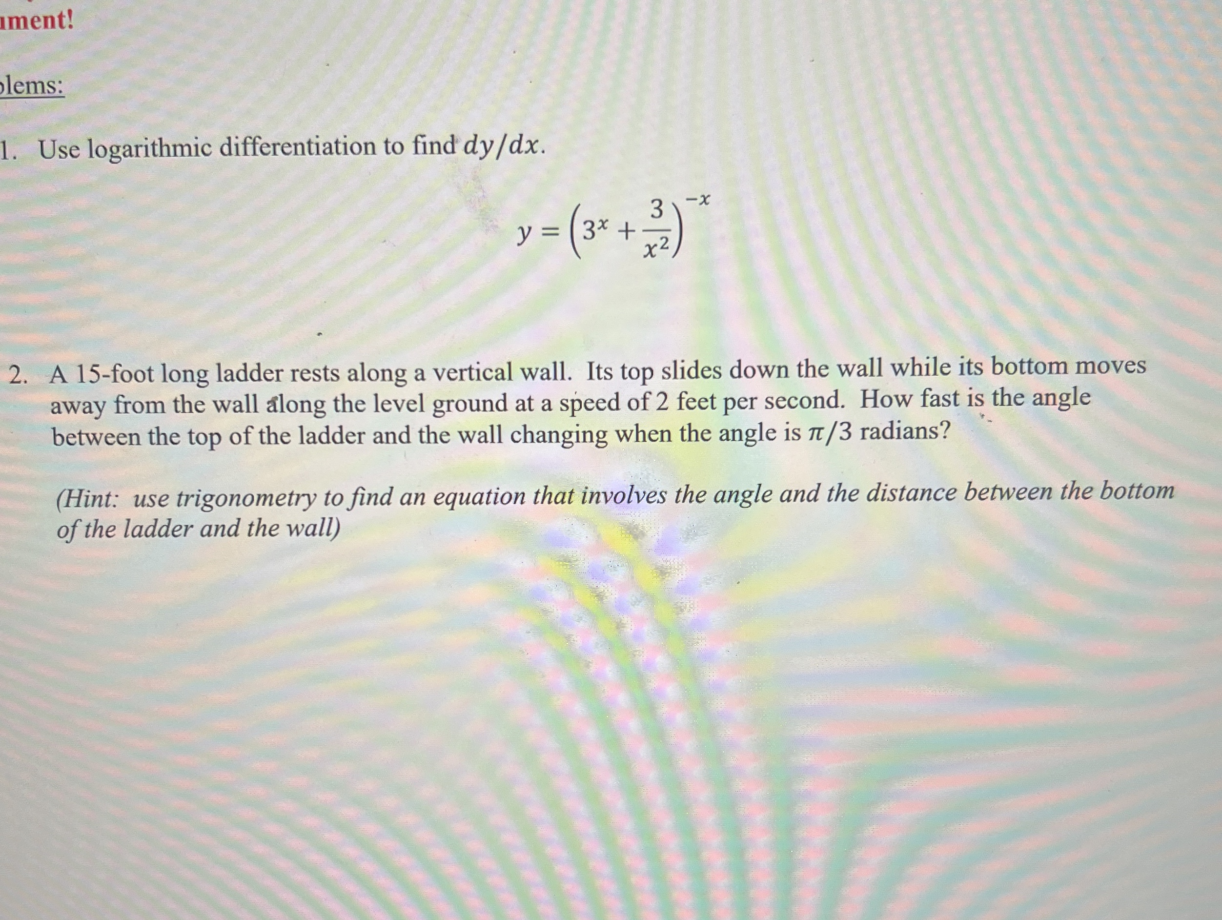 Solved iment!lems:Use logarithmic differentiation to find | Chegg.com