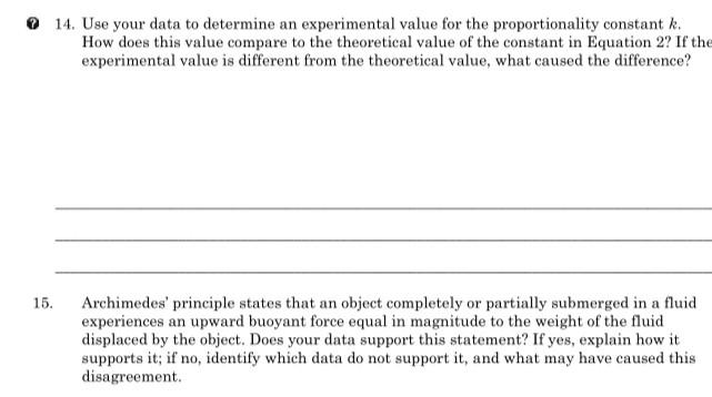 Solved 14. Use your data to determine an experimental value | Chegg.com