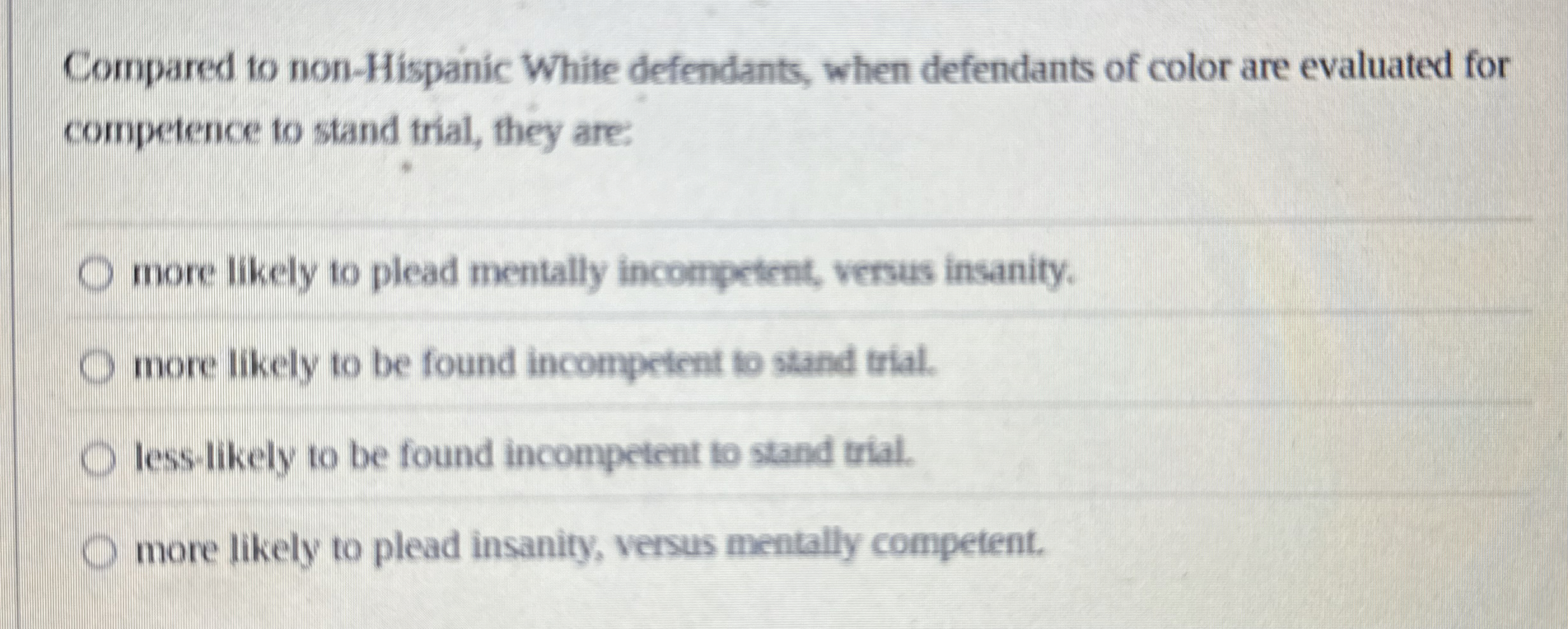 Solved Compared to non-Hispanic White defendants, when | Chegg.com