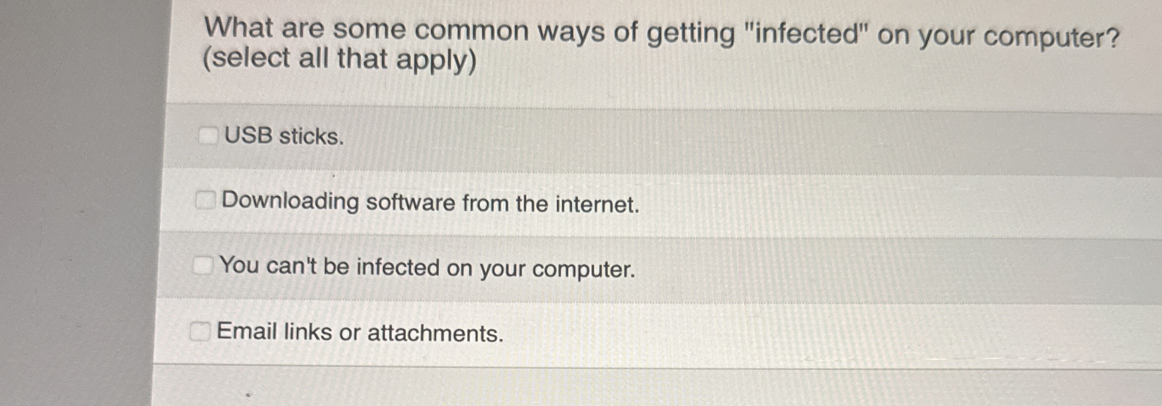 Solved What are some common ways of getting "infected" on | Chegg.com