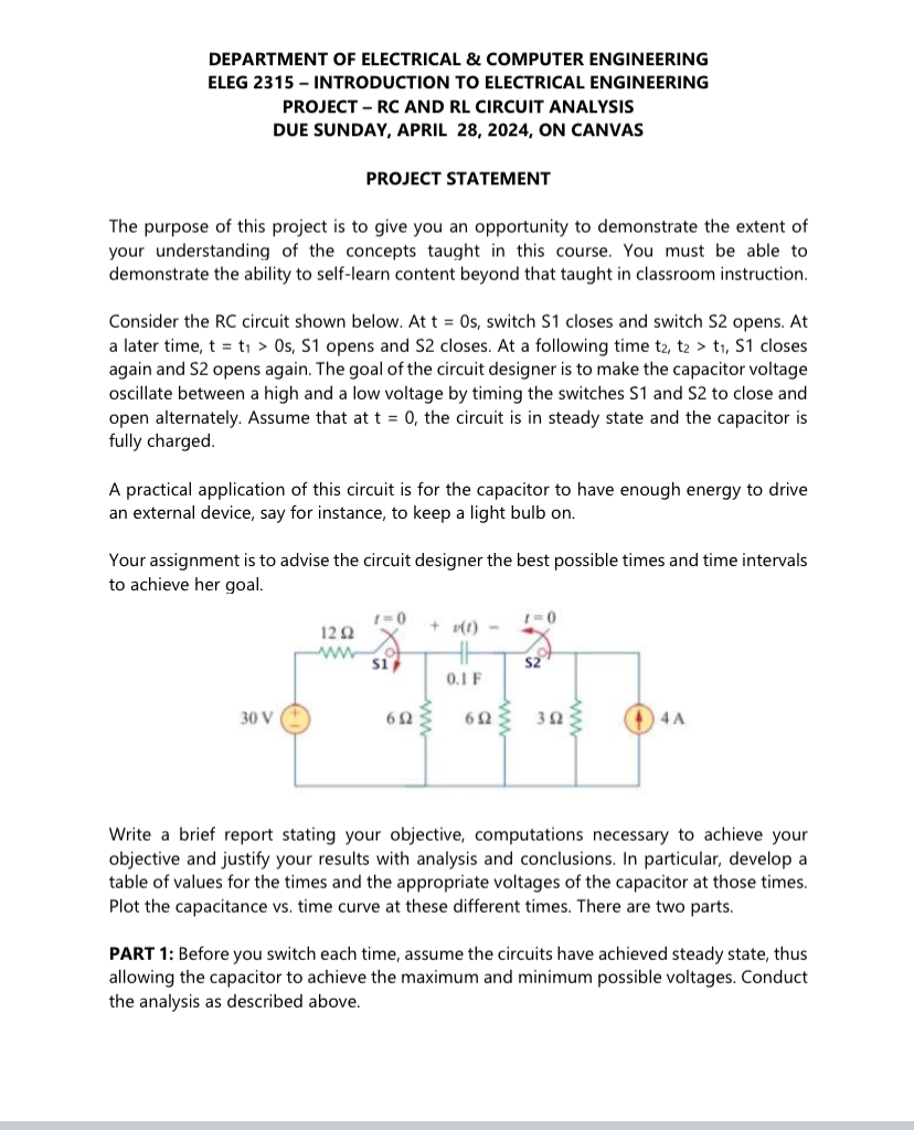 Solved DEPARTMENT OF ELECTRICAL & COMPUTER ENGINEERING ELEG | Chegg.com