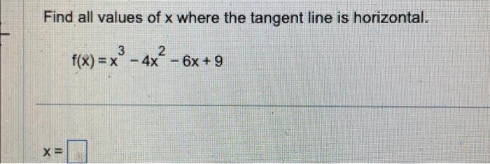 Solved Find all values of x where the tangent line is | Chegg.com