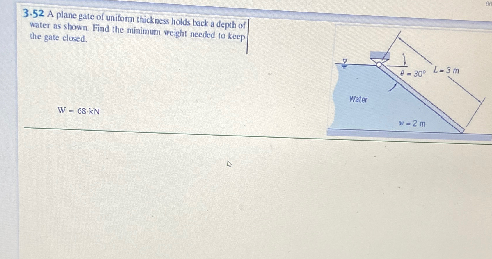 Solved 3.52 ﻿A plane gate of uniform thickness holds back a | Chegg.com