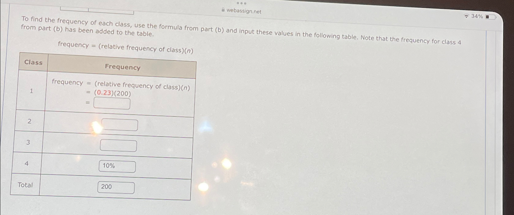 To find the frequency of each class, use the formula | Chegg.com