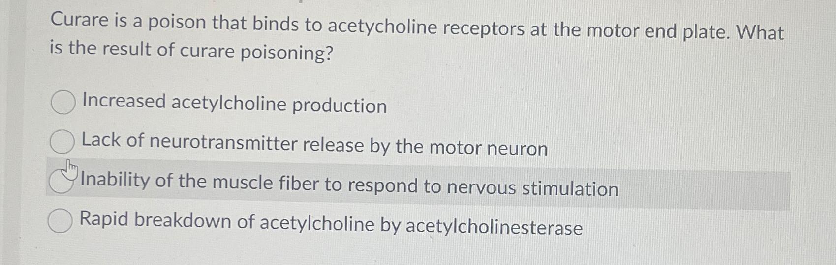 Solved Curare is a poison that binds to acetycholine | Chegg.com