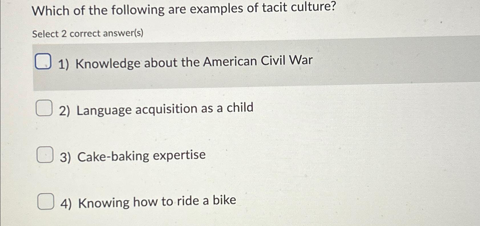 Solved Which of the following are examples of tacit | Chegg.com