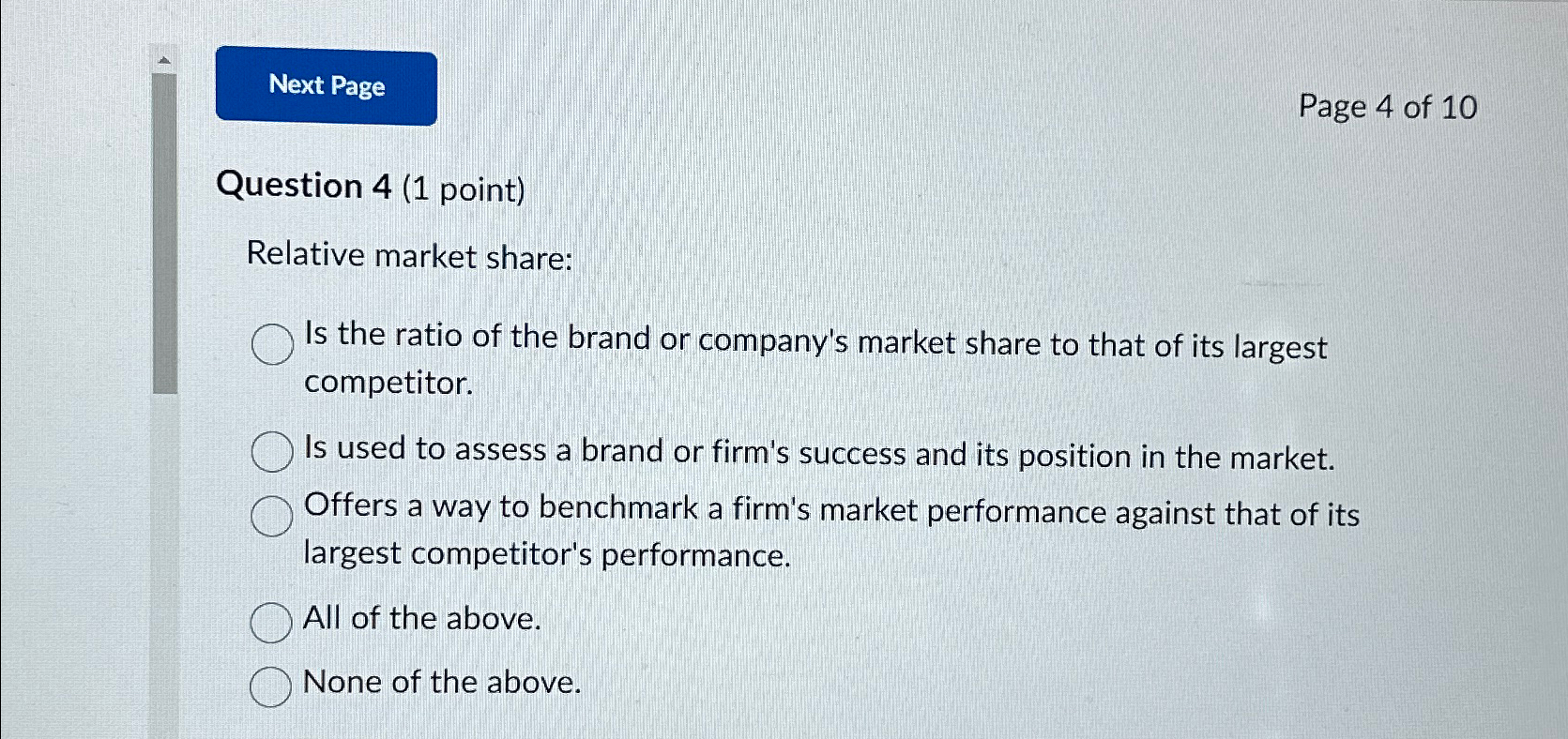 Solved Page 4 ﻿of 10Question 4 (1 ﻿point)Relative market | Chegg.com