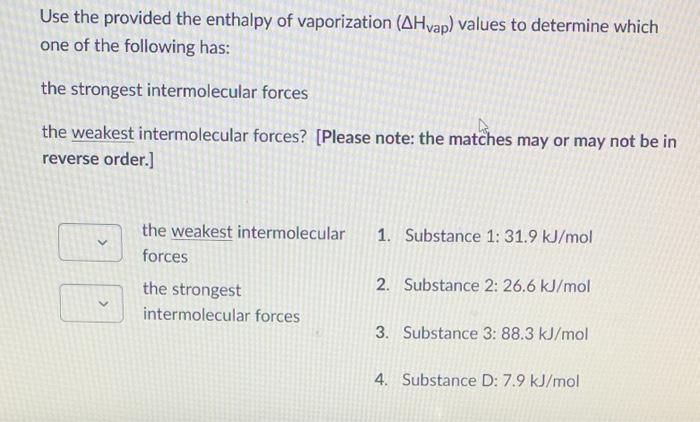 Solved Use the provided the enthalpy of vaporization (ΔHvap) | Chegg.com