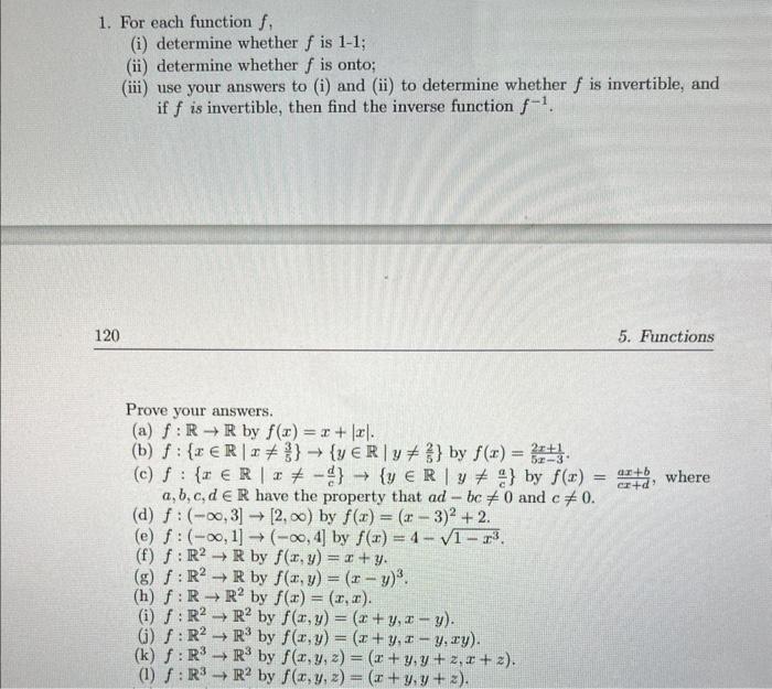 Solved 1. For each function f, (i) determine whether f is | Chegg.com