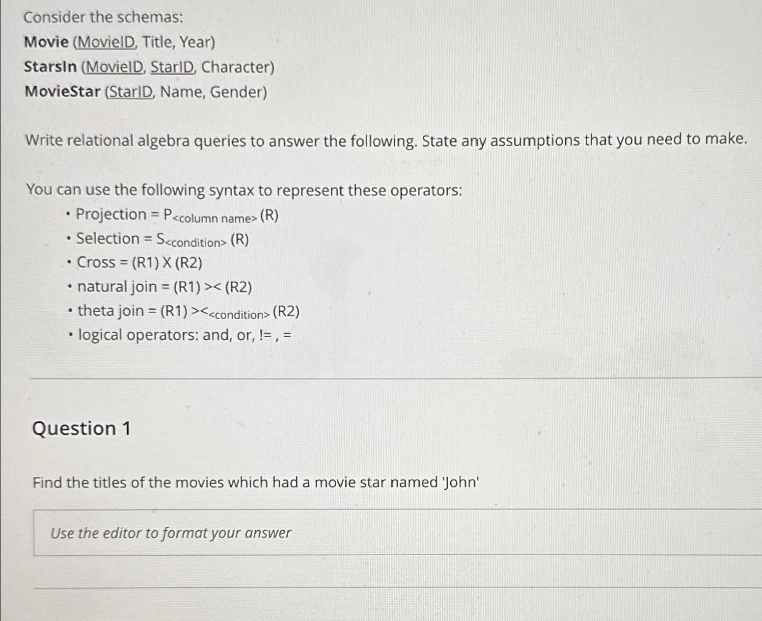 Solved Consider the schemas:Movie (MovielD, ﻿Title, | Chegg.com