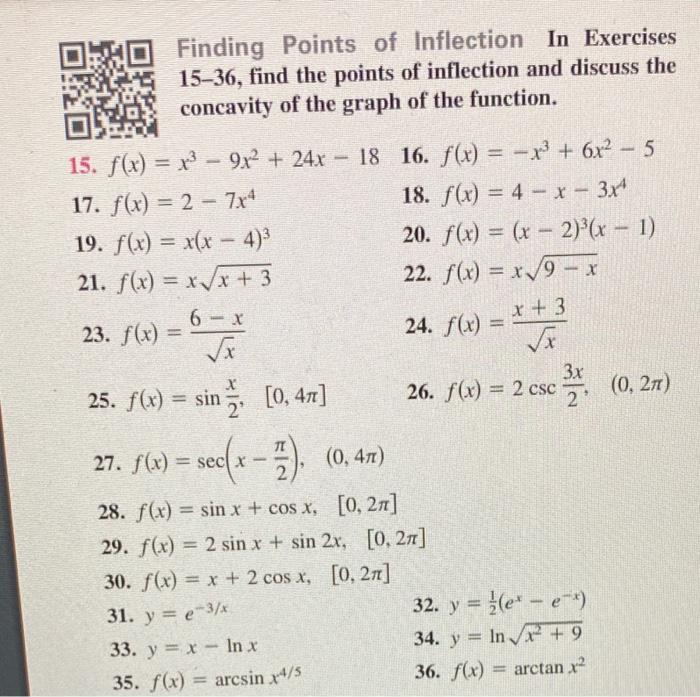 Solved Finding Points of Inflection In Exercises 15-36, find | Chegg.com