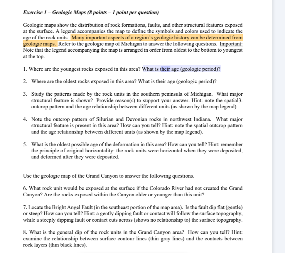 Solved Exercise 1 -Geologic Maps (8 ﻿points - 1 ﻿point per | Chegg.com