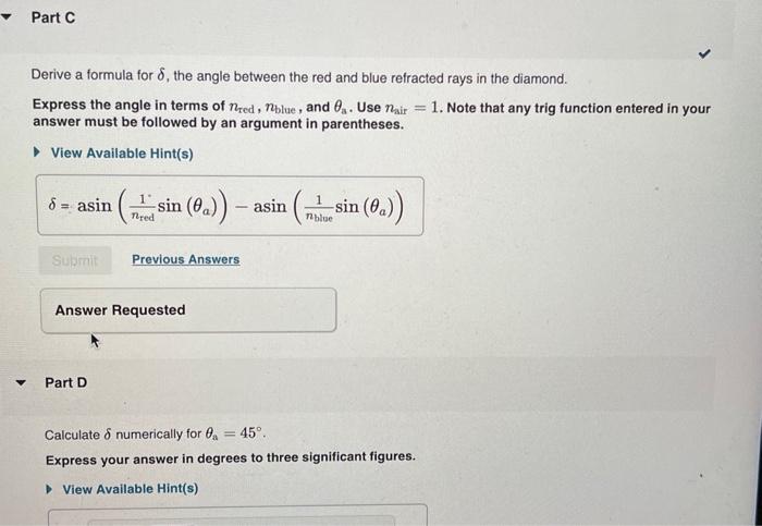 Derive a formula for δ, the angle between the red and | Chegg.com