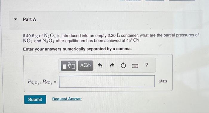 Solved At 45∘C,Kc=0.619 for the reaction N2O4(g)⇌2NO2(g).If | Chegg.com
