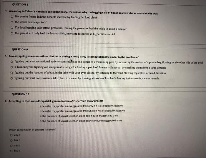 Solved QUESTIONS 1. According to Zahavi's Handicap selection | Chegg.com