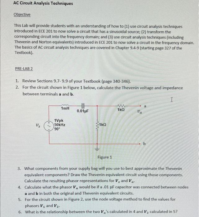 AC Circuit Analysis Techniques Objective This Lab | Chegg.com