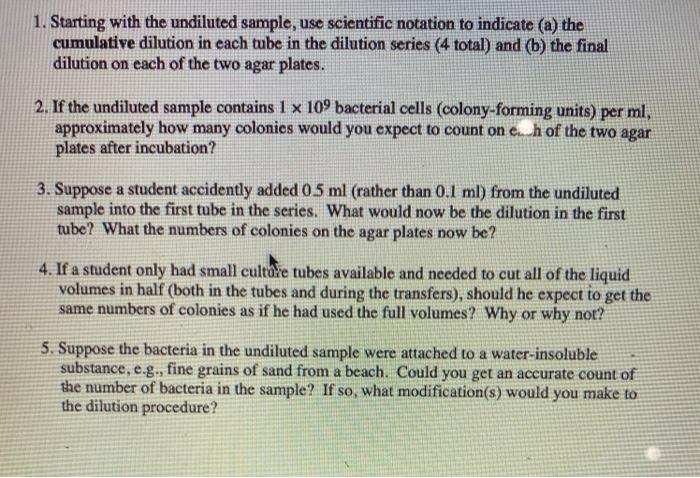 Solved 1. Starting with the undiluted sample, use scientific | Chegg.com