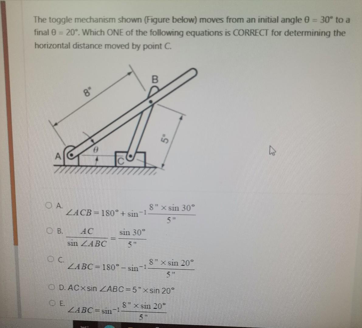 Solved The toggle mechanism shown (Figure below) moves from | Chegg.com
