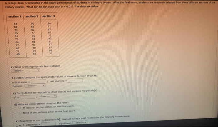 Solved A college dean is Interested in the exam performance | Chegg.com