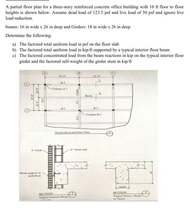 Solved A partial floor plan for a three-story reinforced | Chegg.com
