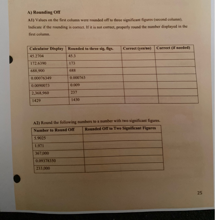 Solved A) Rounding of A1) Values on the first column were | Chegg.com