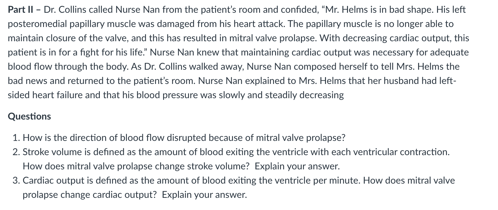 Solved Part II - ﻿Dr. ﻿Collins called Nurse Nan from the | Chegg.com