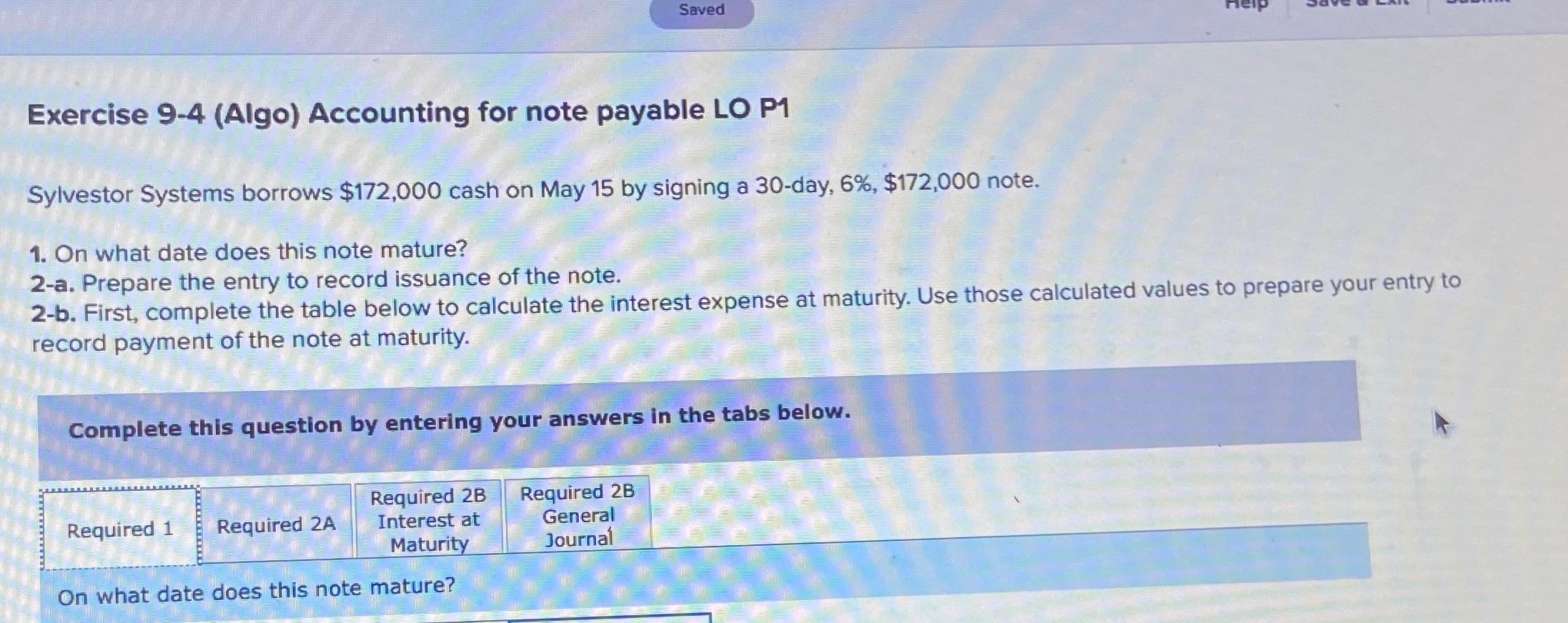 Solved Exercise 9-4 (Algo) ﻿Accounting for note payable LO | Chegg.com