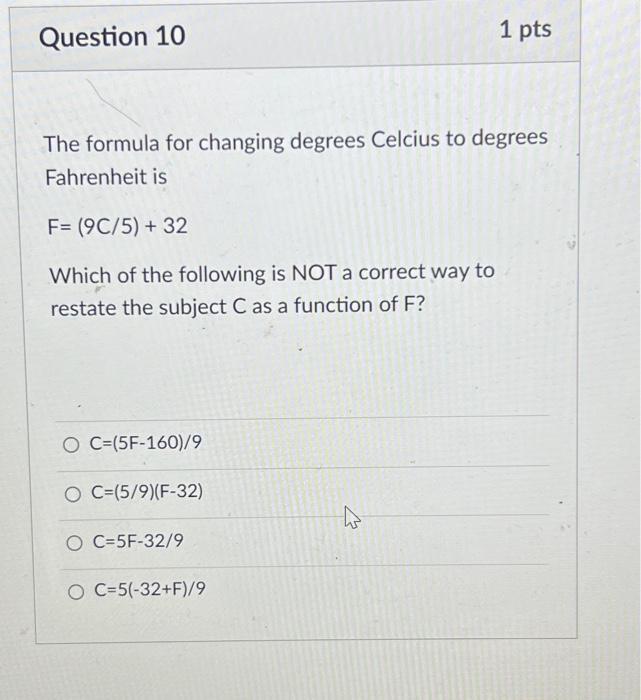 Solved The formula for changing degrees Celcius to degrees | Chegg.com