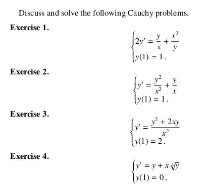 Solved Discuss and solve the following Cauchy problems. | Chegg.com