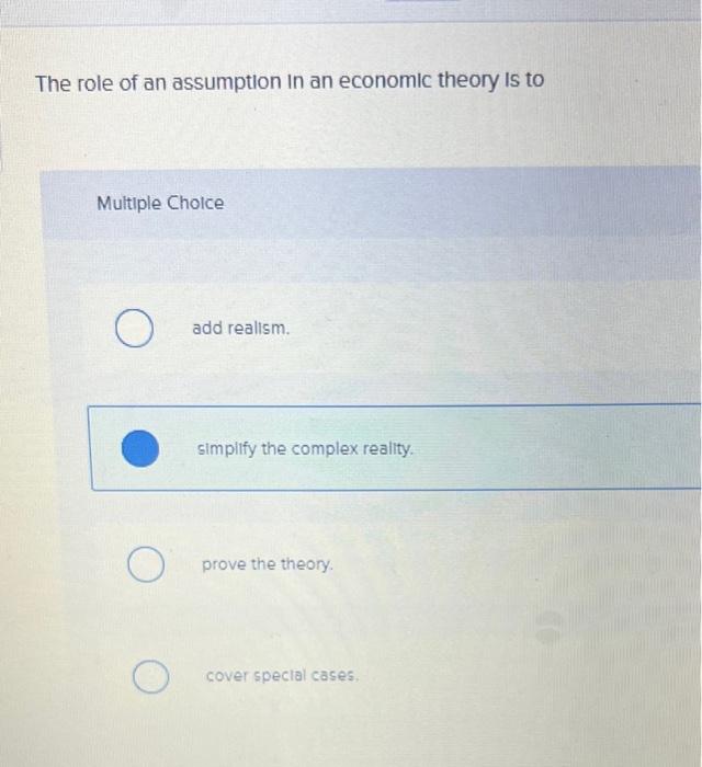 Solved The role of an assumption in an economic theory is to | Chegg.com