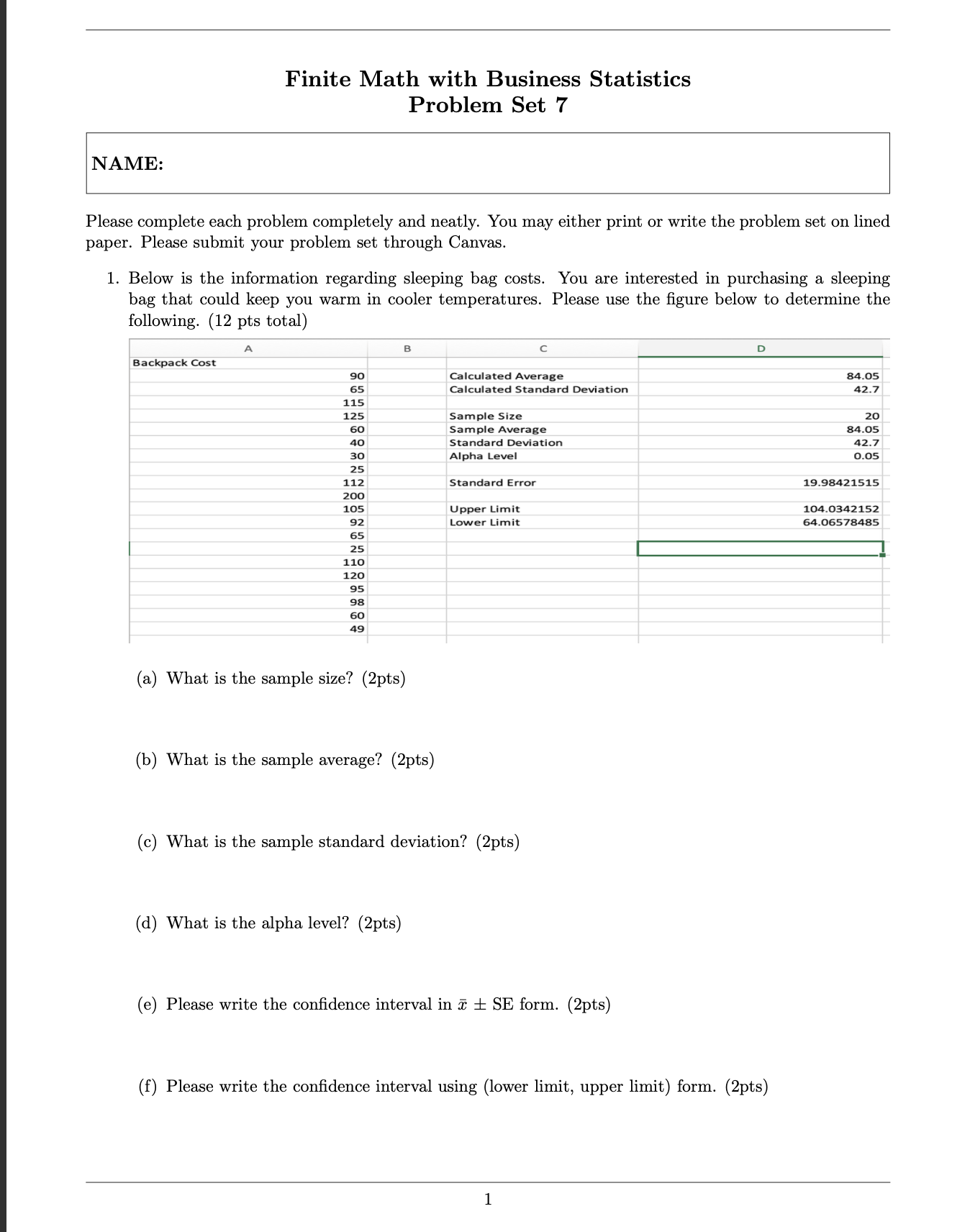 Solved Finite Math with Business StatisticsProblem Set | Chegg.com