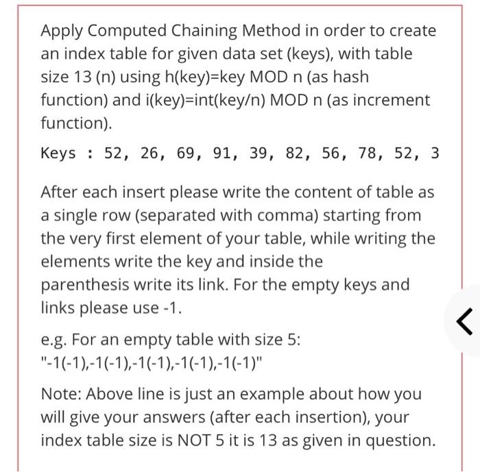 Solved Apply Computed Chaining Method in order to create an | Chegg.com