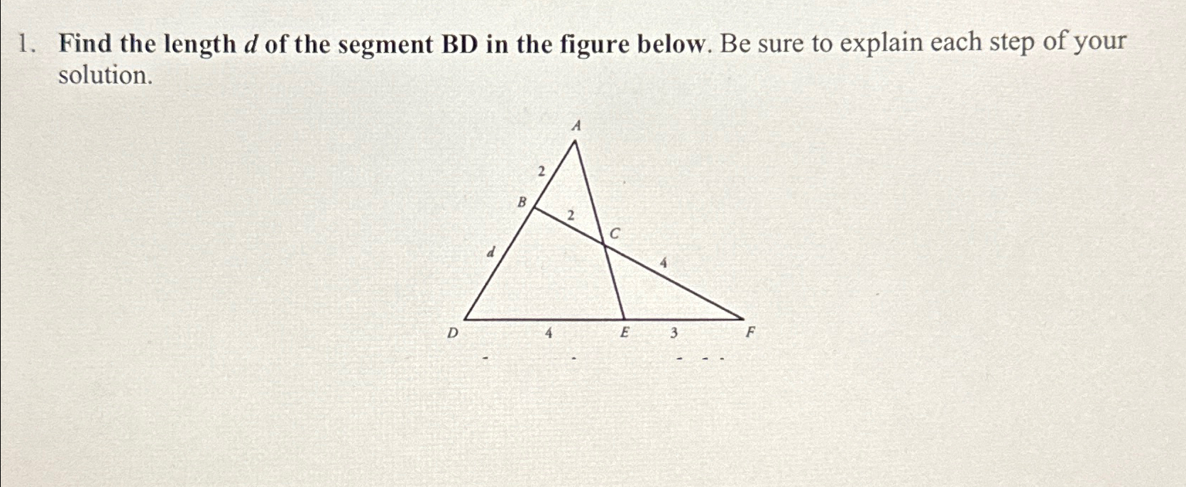 Solved Find the length d ﻿of the segment BD in the figure | Chegg.com