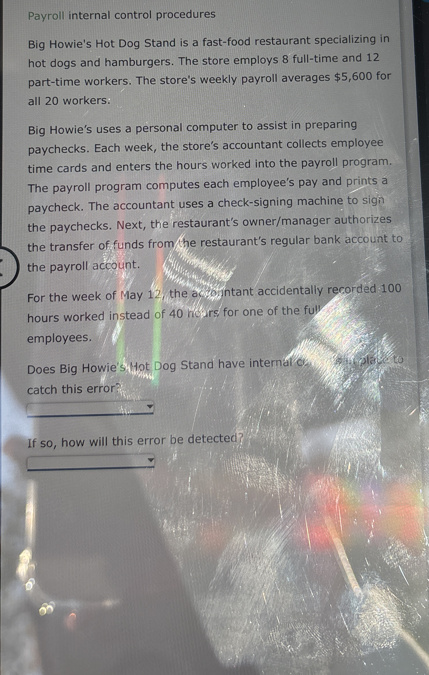 Solved Payroll internal control proceduresBig Howie's Hot | Chegg.com